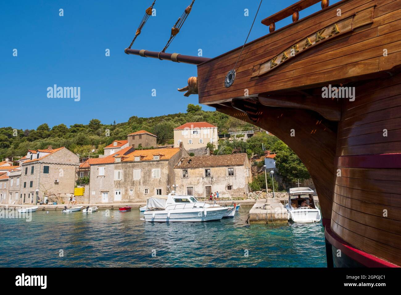 Croatia, Dalmatia, Elaphite Islands, Sipan Island, the port of Sudurad ...