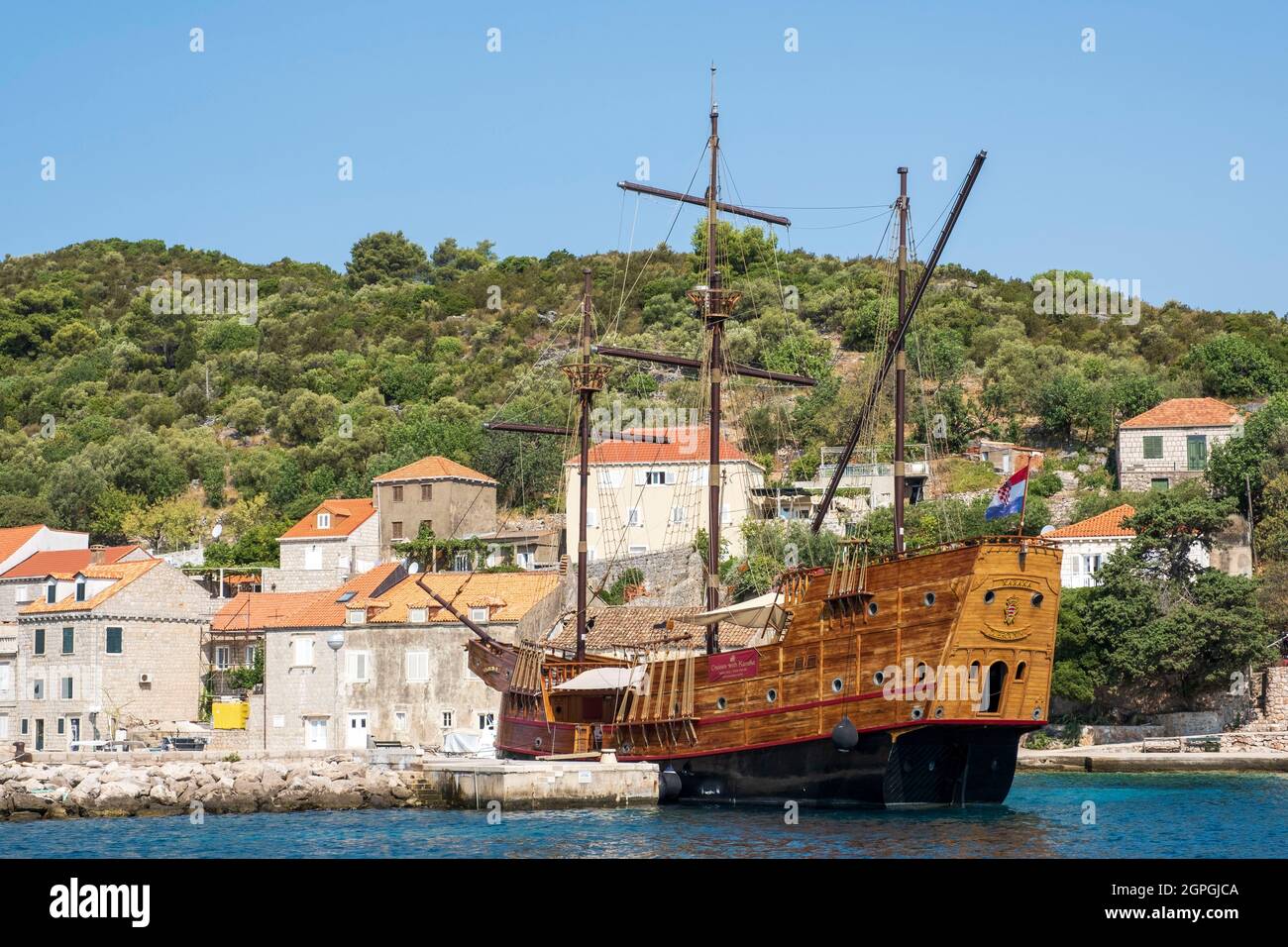 Croatia, Dalmatia, Elaphite Islands, Sipan Island, the port of Sudurad ...