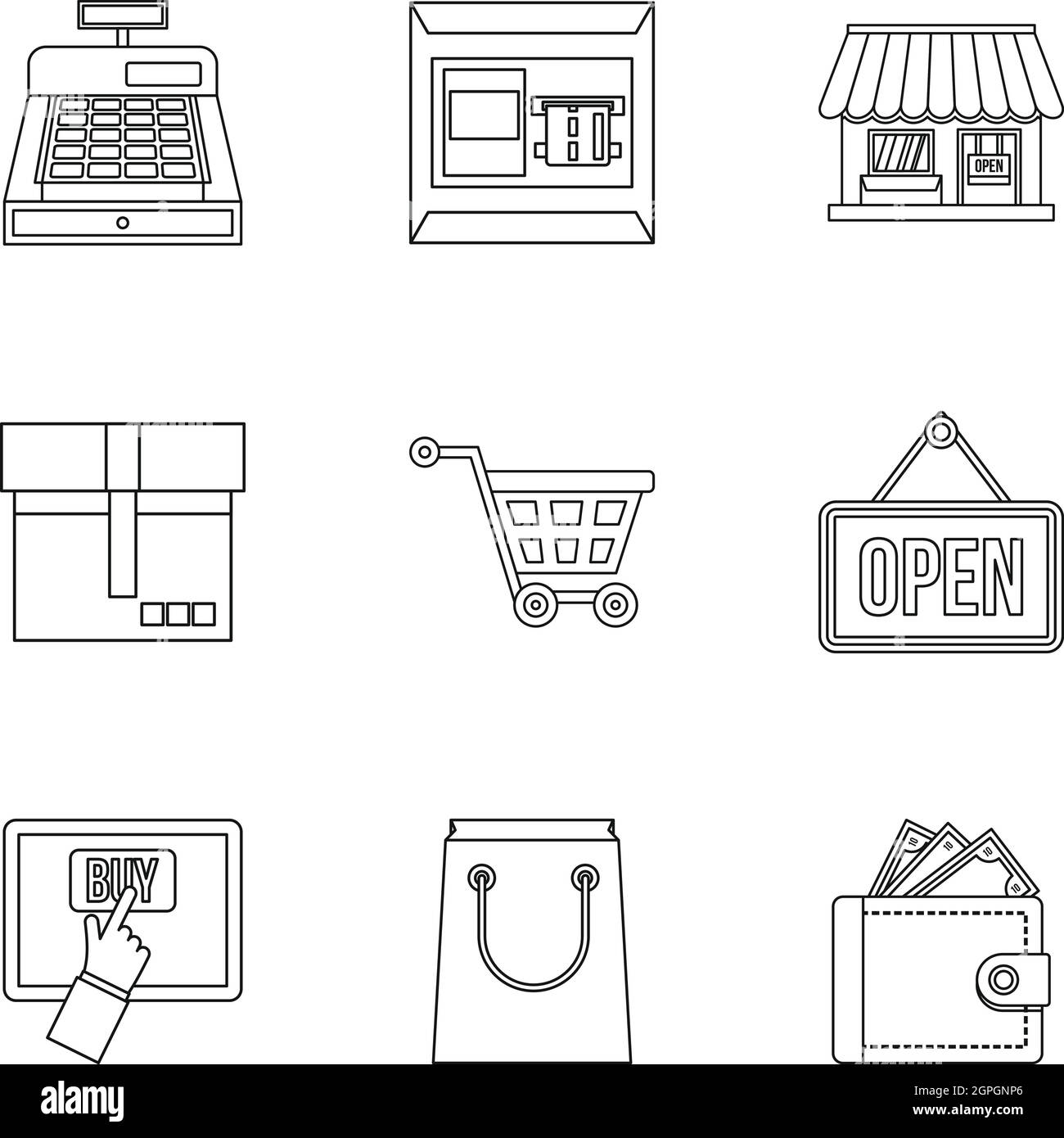 Shopping cart icons symbol Black and White Stock Photos & Images - Alamy