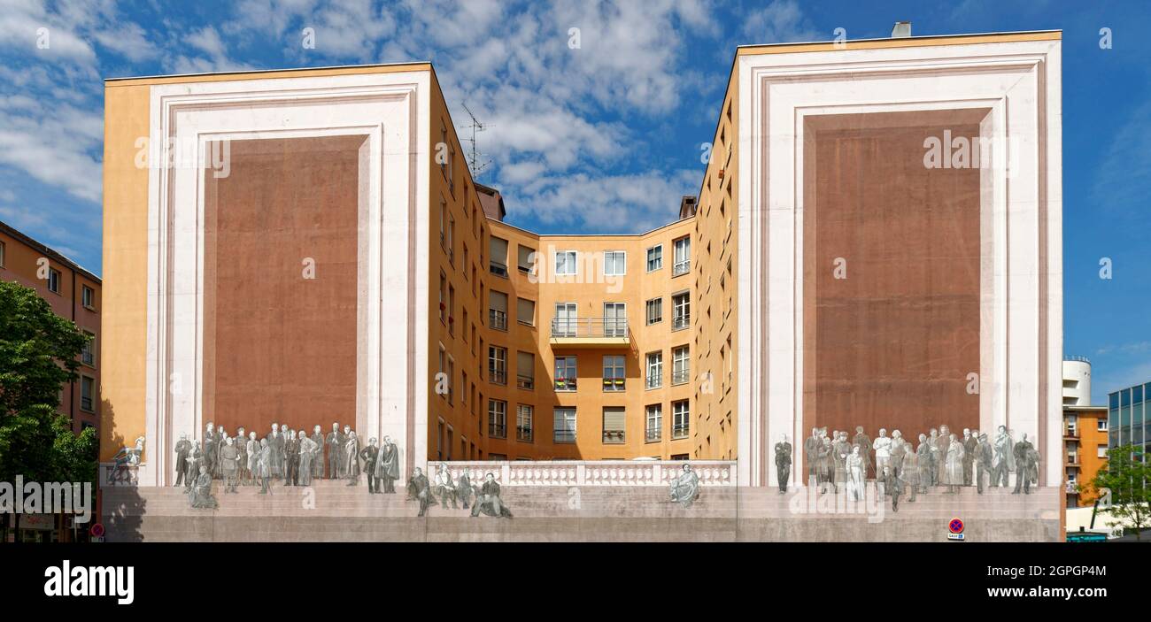 France, Territoire de Belfort, Belfort, the frontage of a building ...