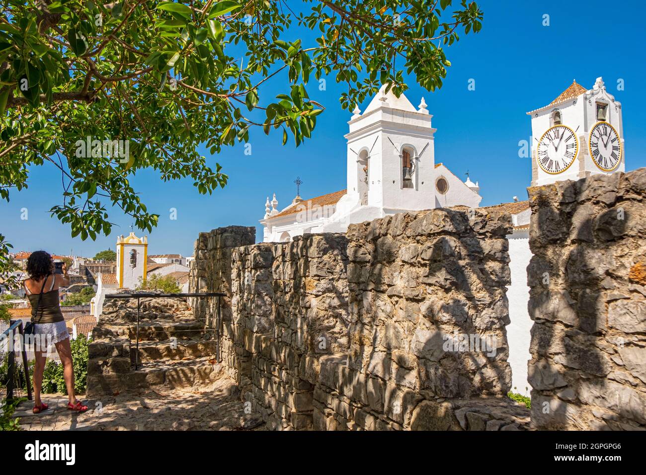 Portugal, Algarve, Tavira, the old town, castle and church Igreja da ...