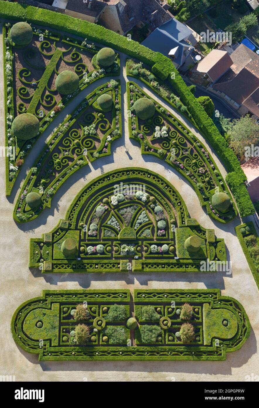 France, Dordogne, Perigord Noir, Hautefort, castle, formal garden ...