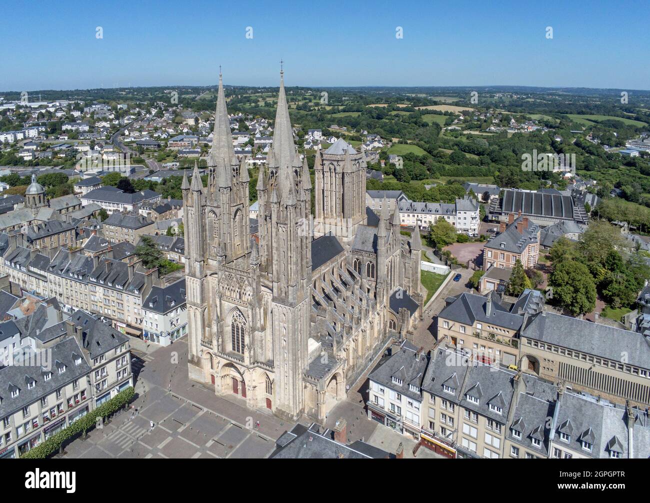 France, Manche, Coutances, Notre Dame de Coutances cathedral (aerial ...