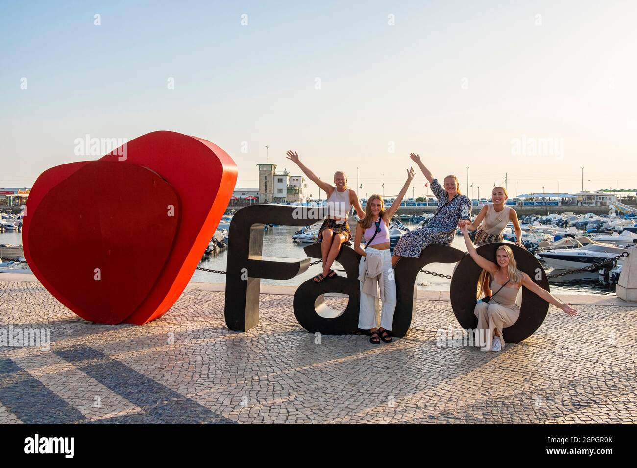 Portugal, Algarve, Faro, the old town, the marina, I love Faro Stock ...
