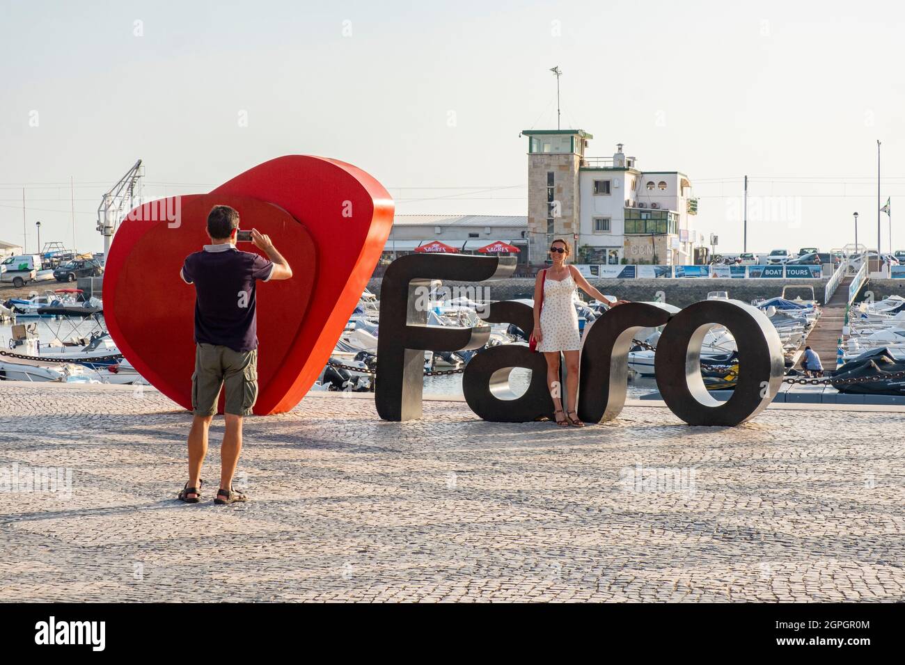 Portugal, Algarve, Faro, the old town, the marina, I love Faro Stock ...