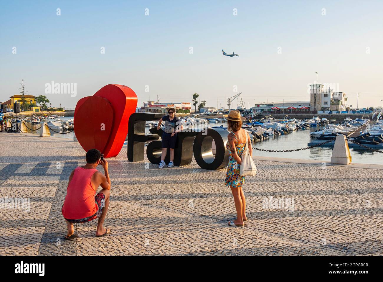 Portugal, Algarve, Faro, the old town, the marina, I love Faro Stock ...
