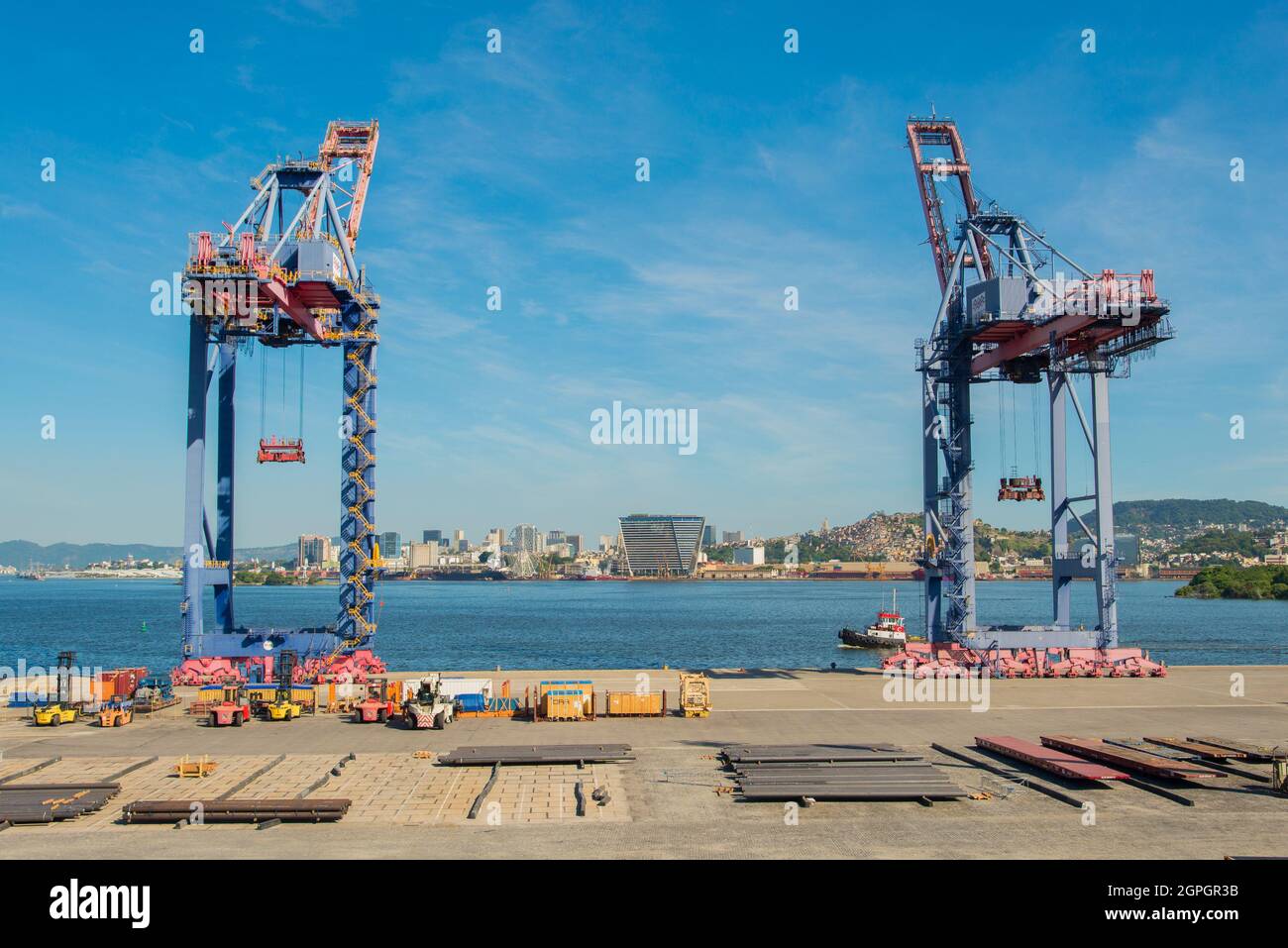 Rio de Janeiro, Brazil - January 27, 2021: Dock cranes at seaport of ...