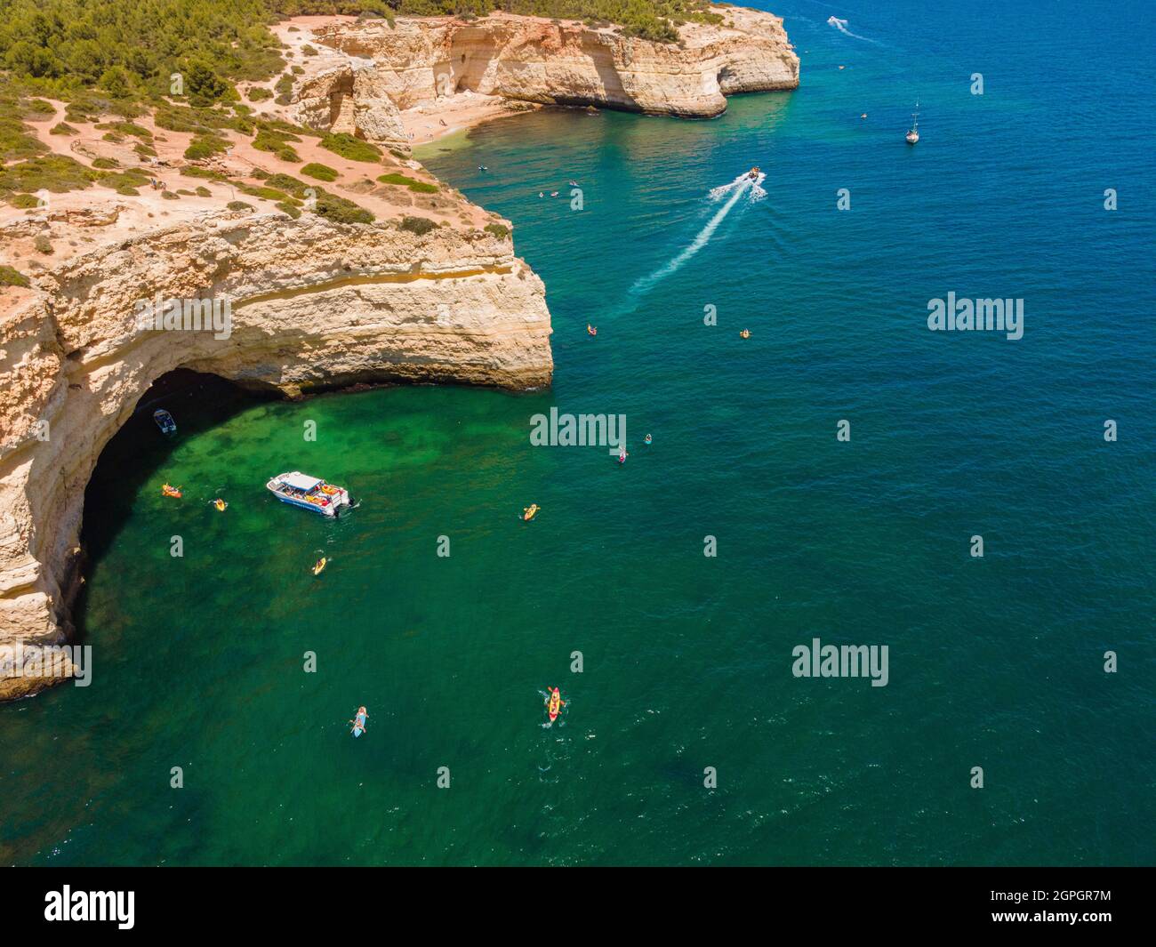 Portugal, Algarve, Albufeira, the beach of the cave of Benagil (aerial ...
