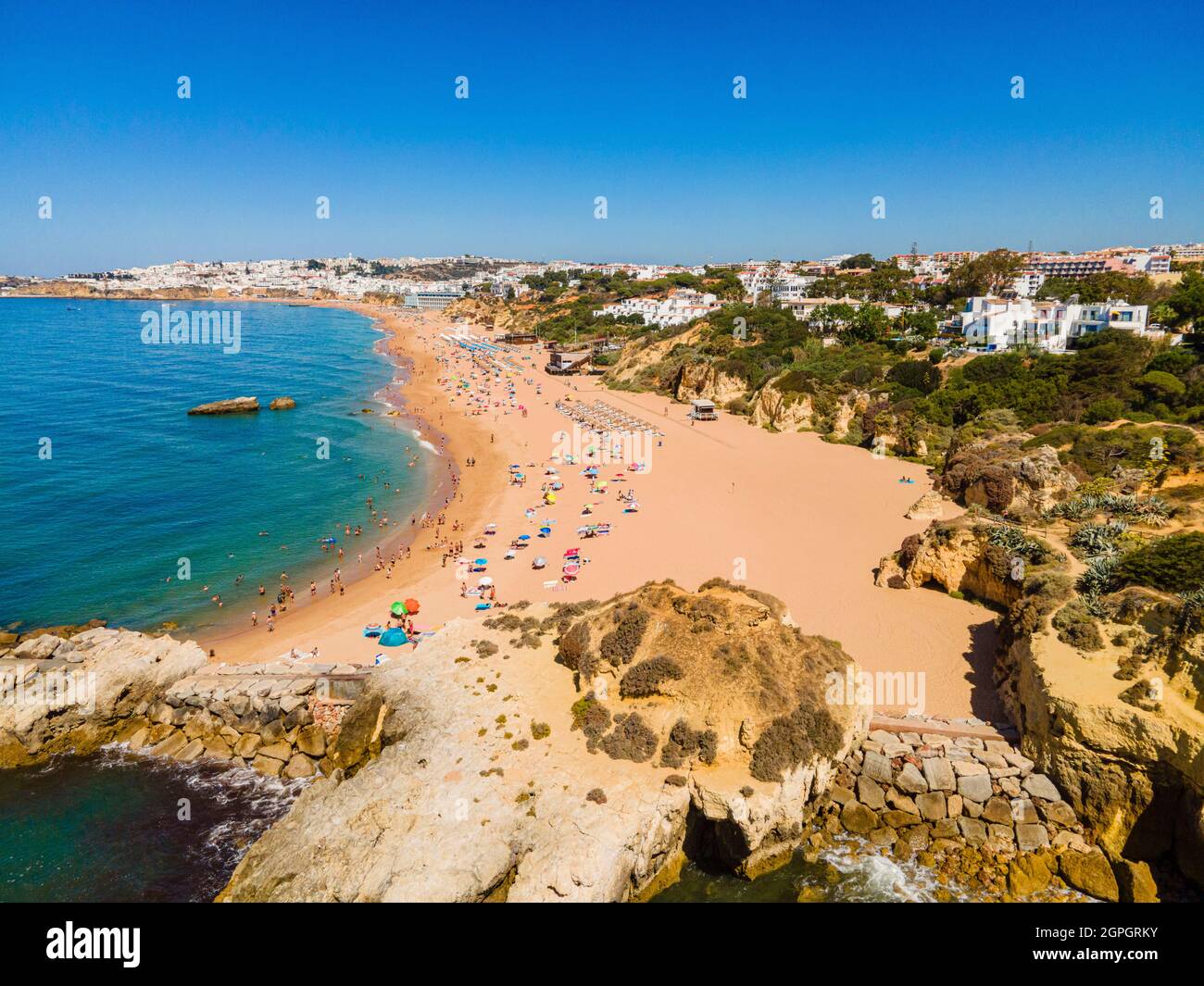 Portugal, Algarve, Albufeira, the beach (aerial view Stock Photo - Alamy