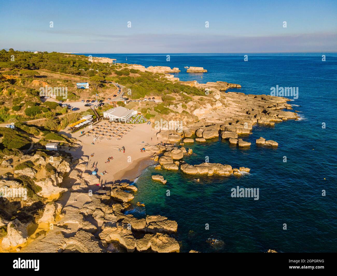 Portugal, Algarve, Albufeira, Evaristo, Praia do Castelo (aerial view ...