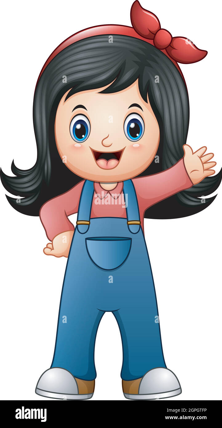 Little girl in blue overalls Stock Vector Image & Art - Alamy