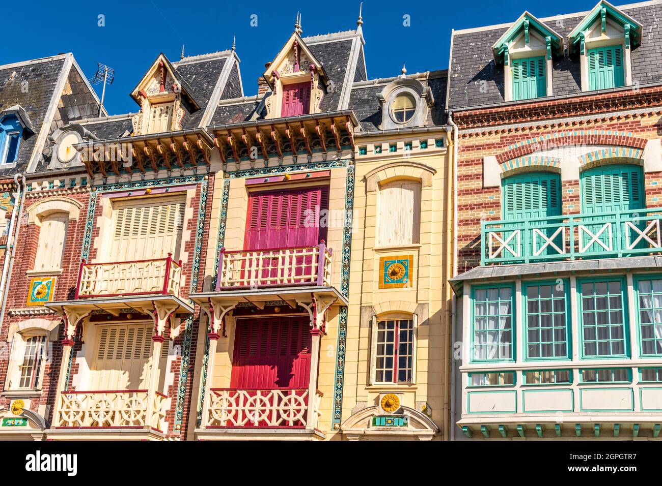 France, Somme, Mers les Bains, the villas of the Belle Epoque on the sea front, historic ...