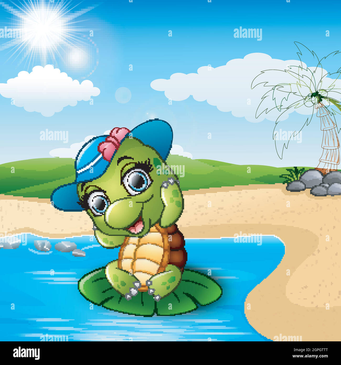 Cartoon turtle on the beach Stock Vector Image & Art - Alamy