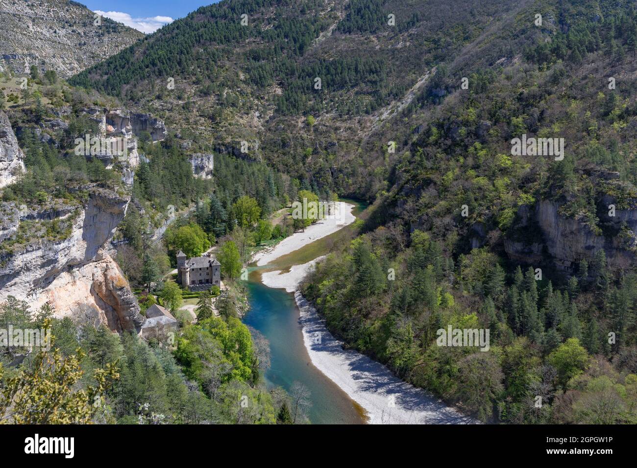 France, Lozere, La Malene, La Caze castle, Causses et Cevennes ...