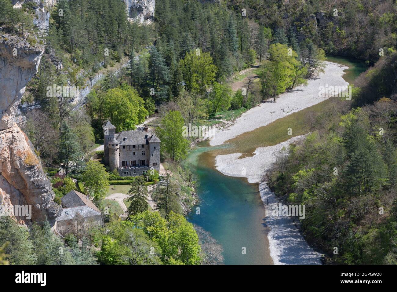 France, Lozere, La Malene, La Caze castle, Causses et Cevennes ...
