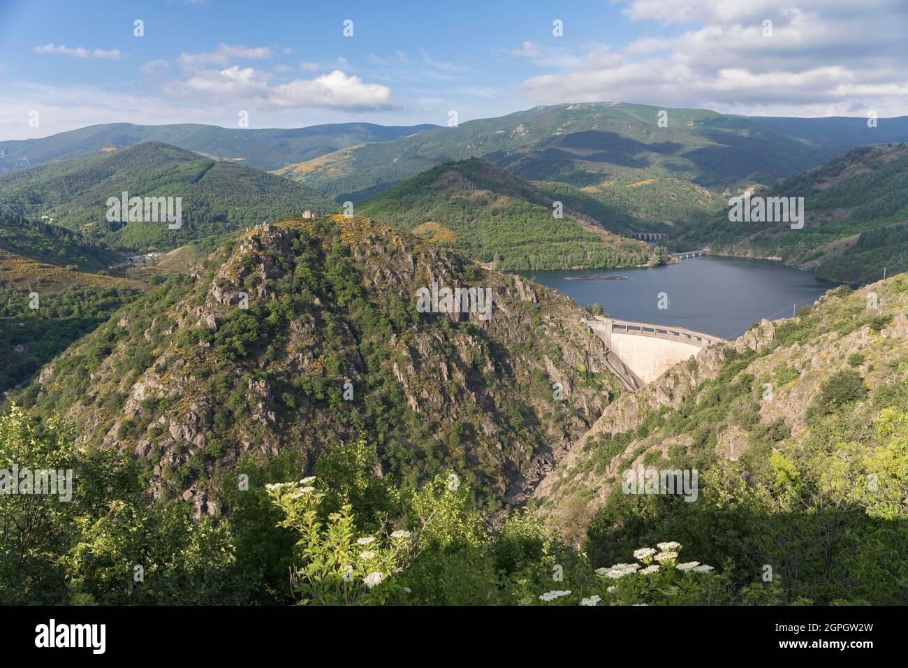 France, Lozere, Villefort, Villefort lake and the dam, Cevennes ...