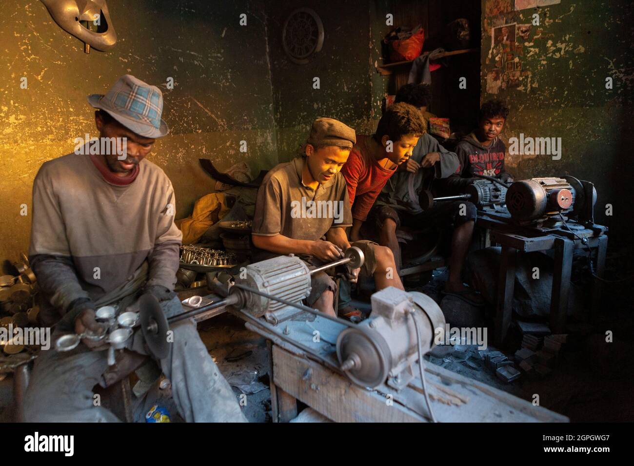 Madagascar, Vakinankaratra region, Ambatolampy, aluminum object factory ...