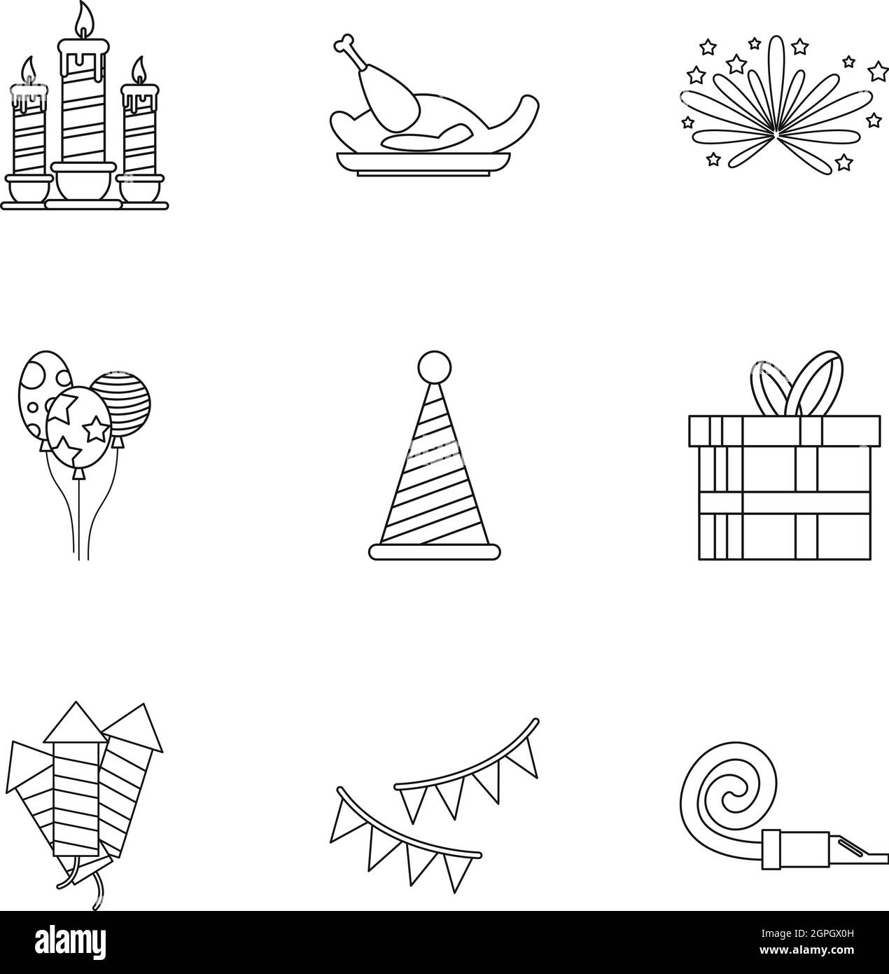 Fireworks black line set Black and White Stock Photos & Images - Alamy