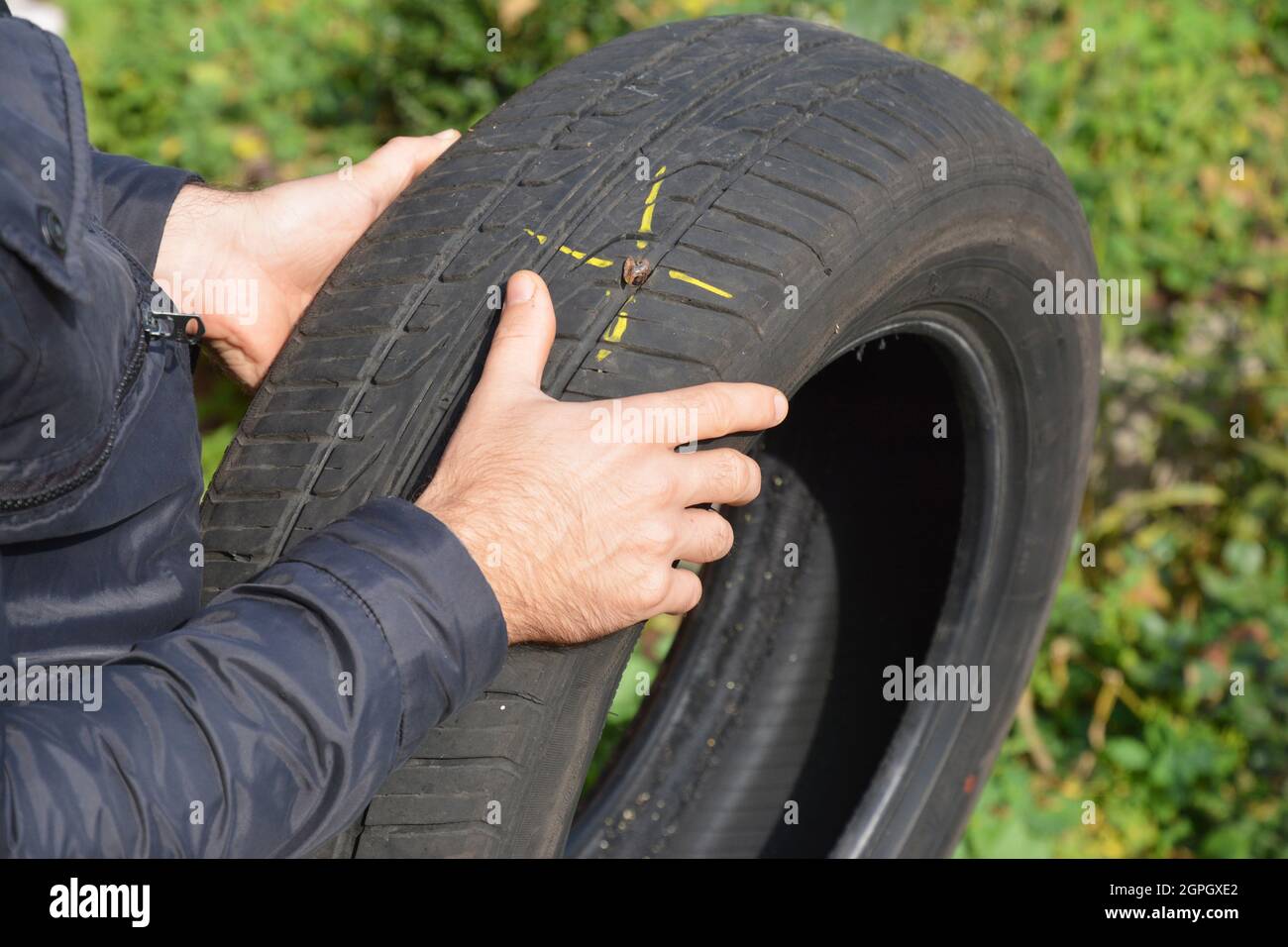 Car tire damage hi-res stock photography and images - Alamy