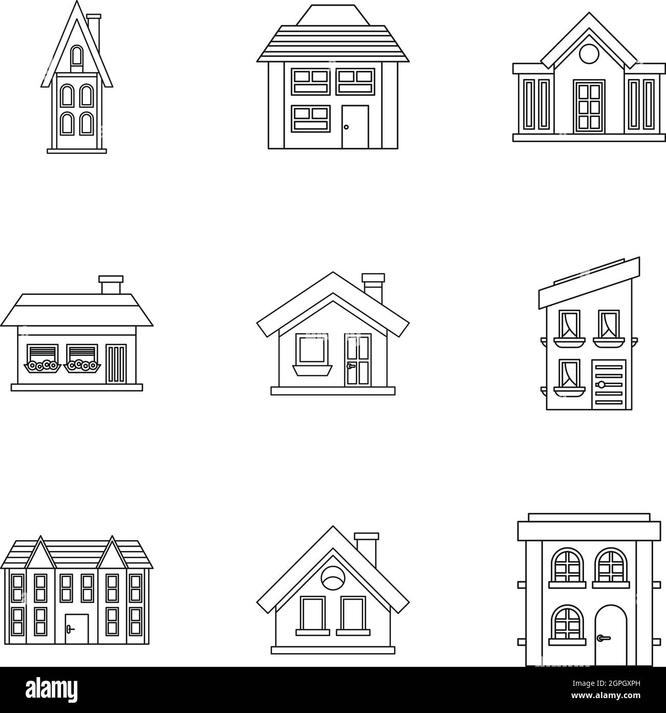 Building icons set, outline style Stock Vector Image & Art - Alamy