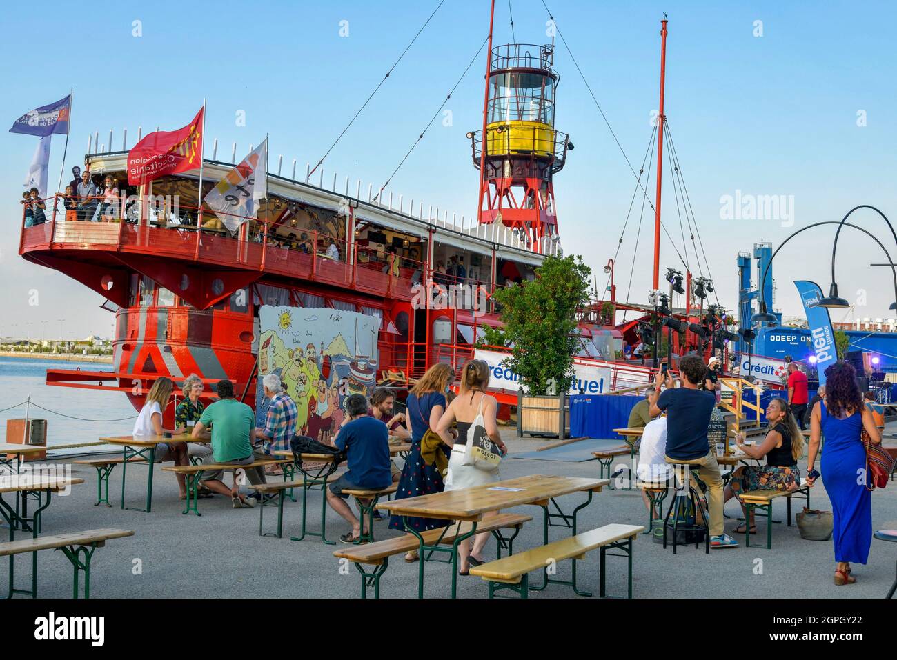 France, Herault, Sete, Morocco wharf, Roquerols lighthouse boat ...