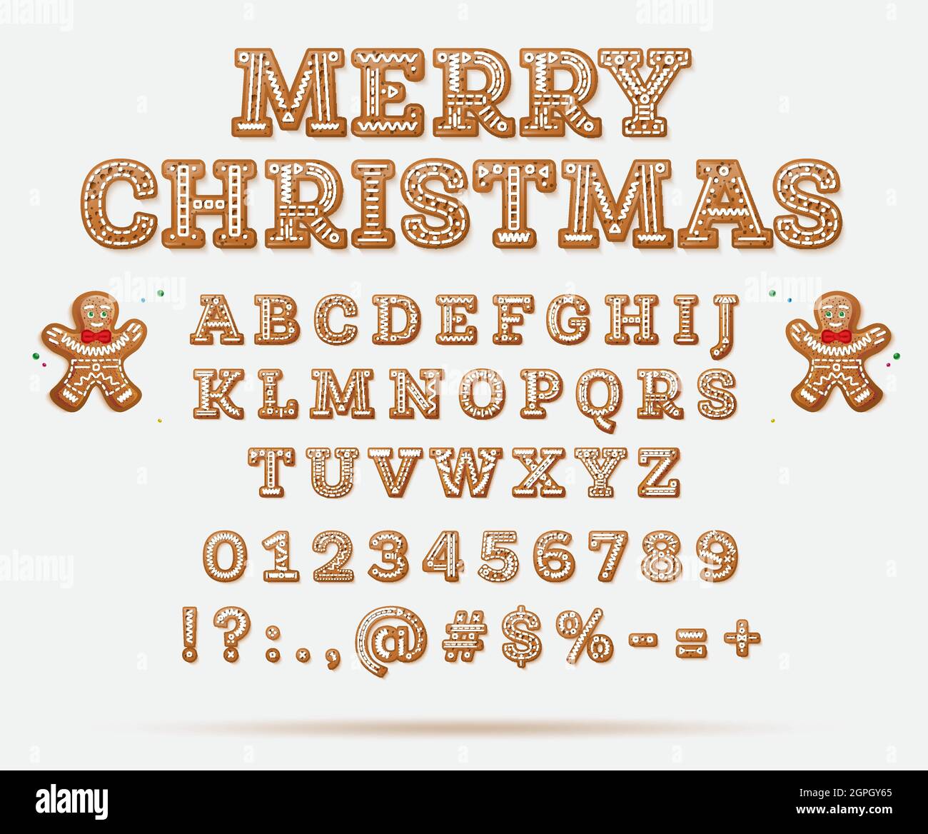 English Alphabet with Capital Letters and Numbers. Set of Gingerbread ...