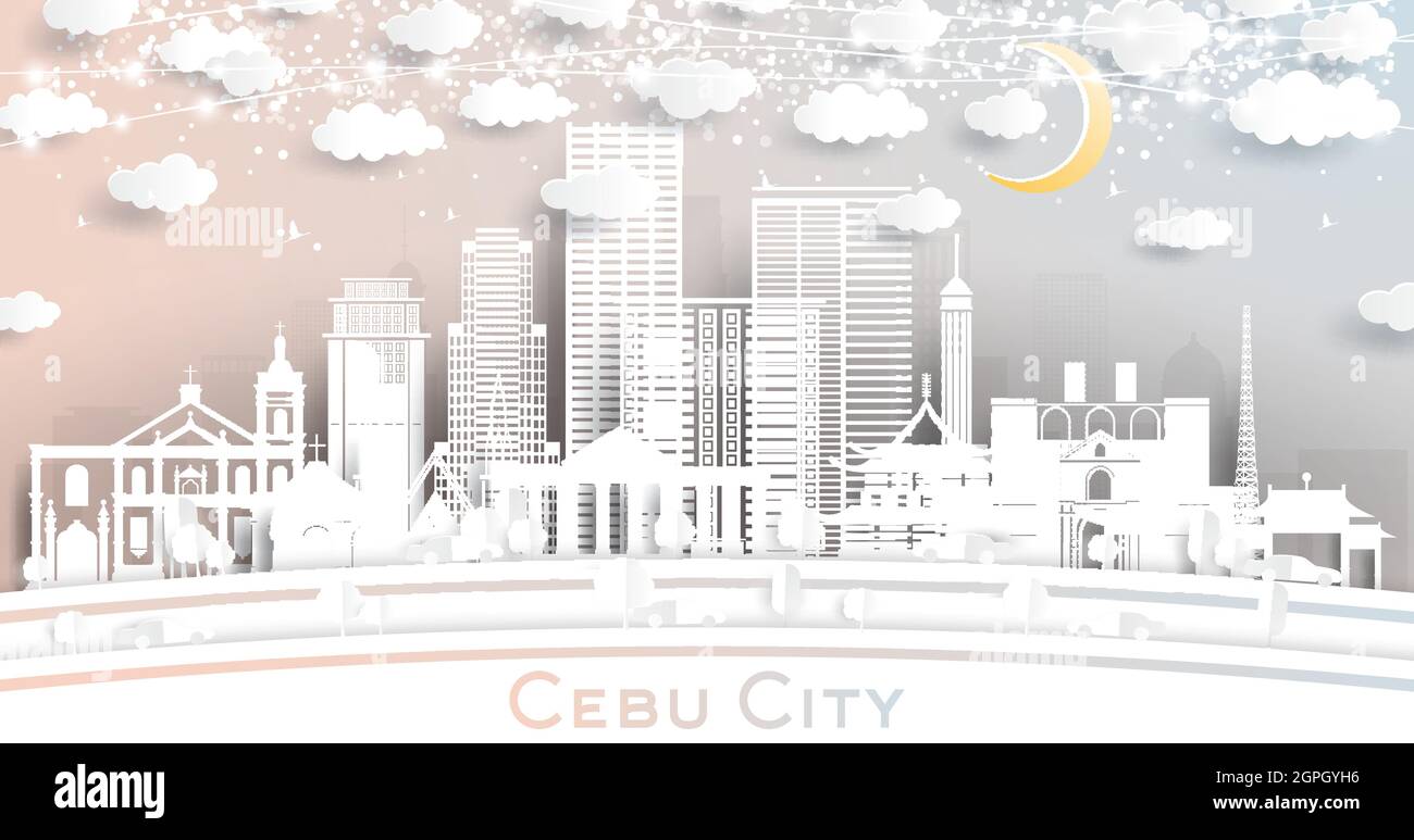 Cebu City Philippines Skyline in Paper Cut Style with White Buildings ...