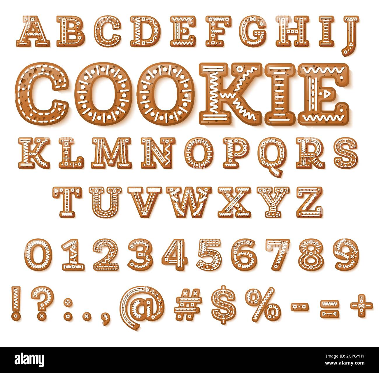 English Alphabet with Capital Letters and Numbers. Set of Gingerbread ...