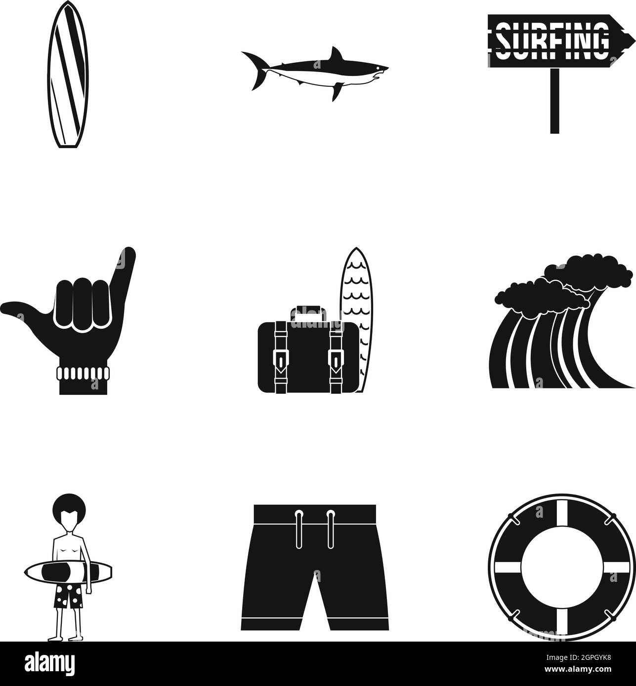 Swimming on surfboard icons set, simple style Stock Vector Image & Art ...