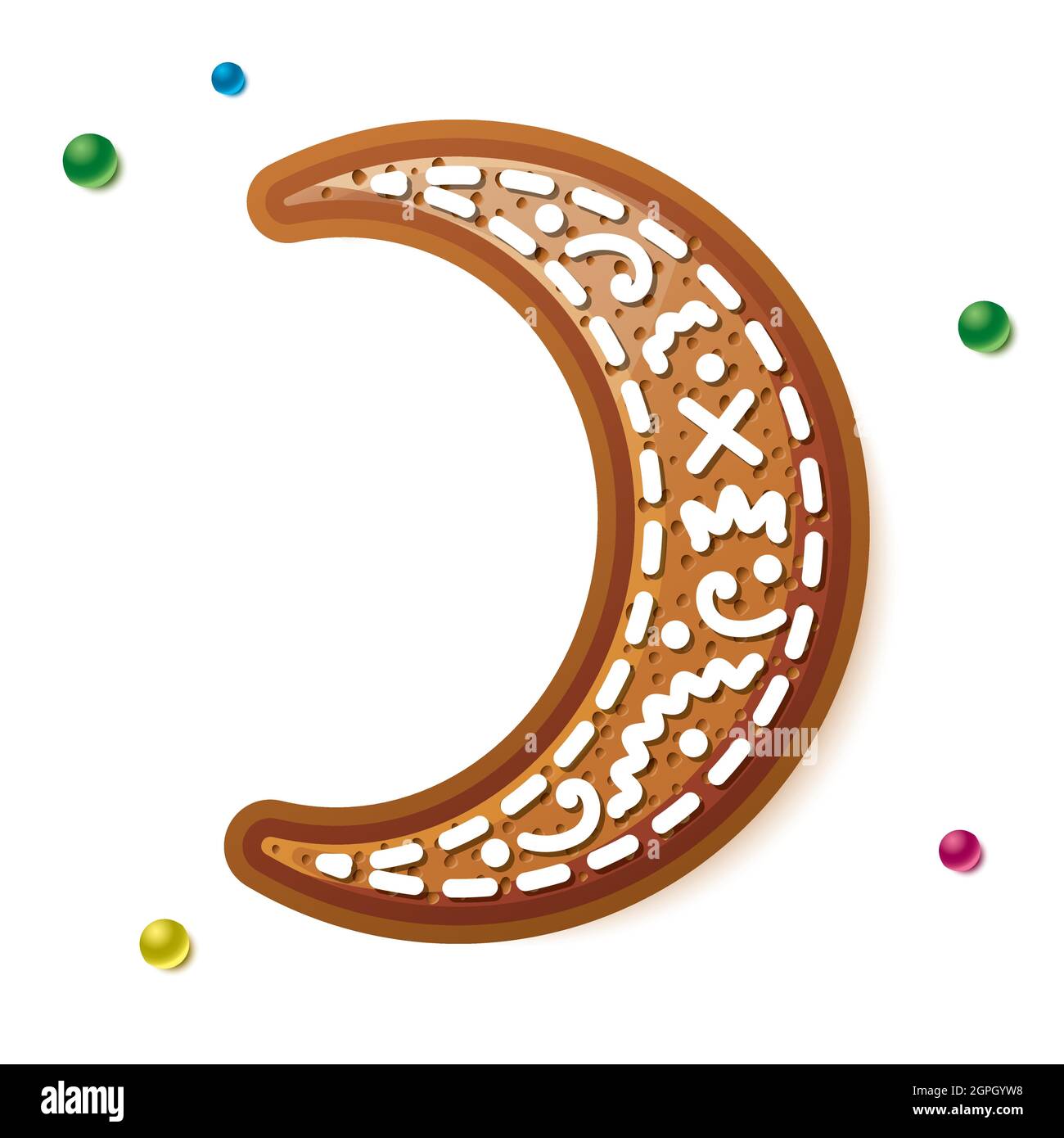 Gingerbread Moon Isolated on White. Christmas Cookie. Vector ...