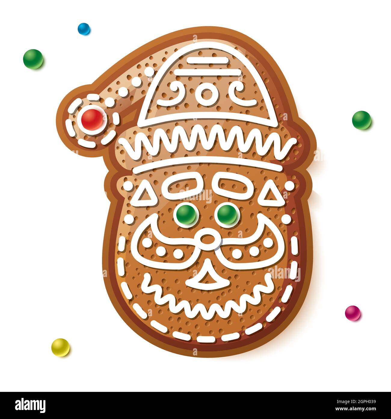 Gingerbread Santa Claus Isolated on White. Christmas Cookie. Vector ...