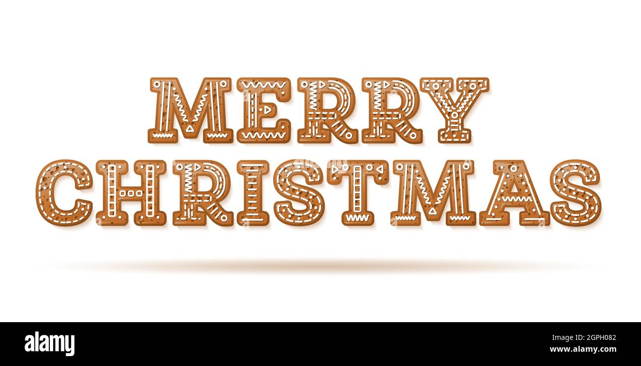 Merry Christmas Text Isolated On White Glazed Phrase In Cookie Style