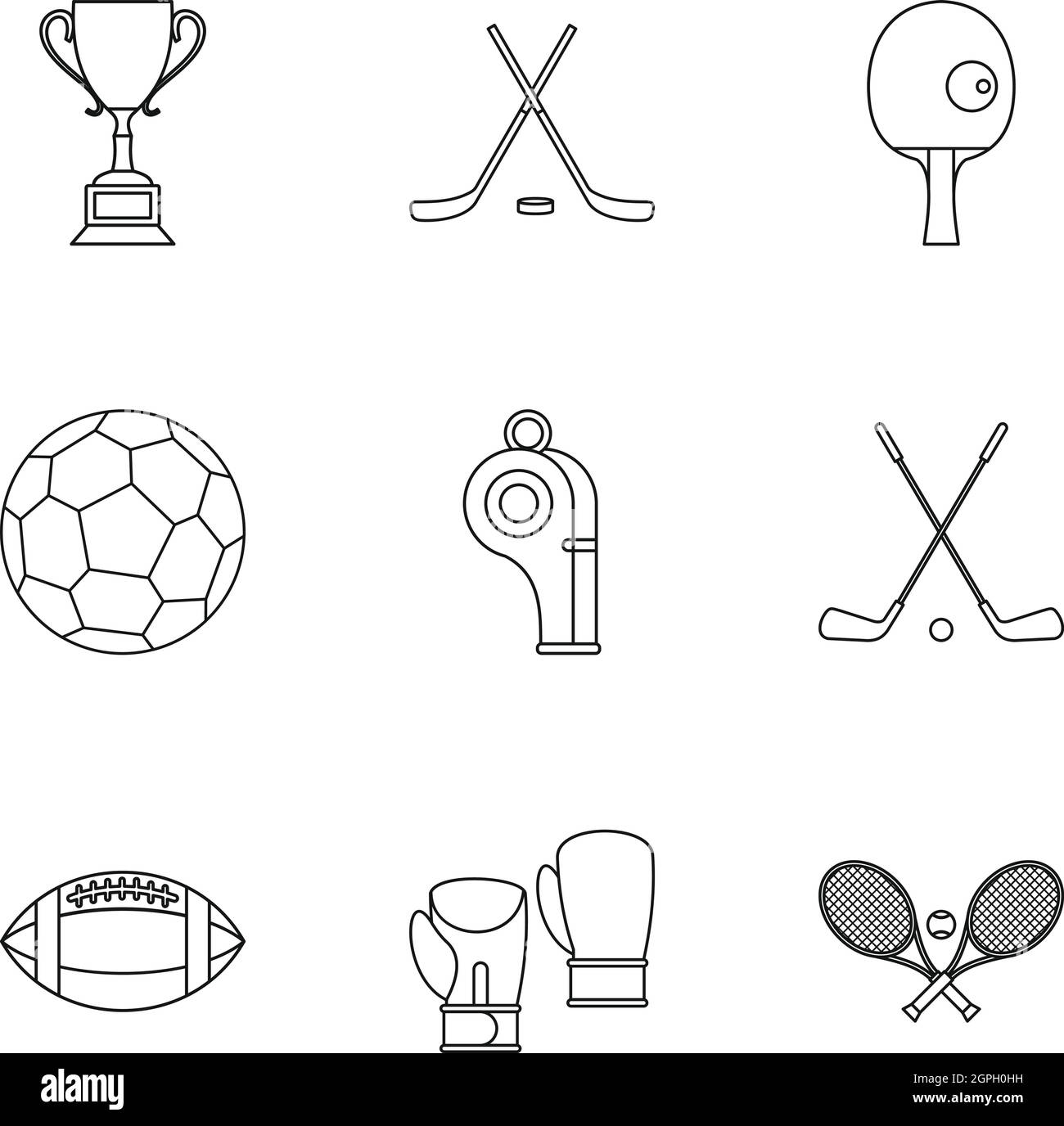 Sports accessories icons set, outline style Stock Vector Image & Art ...