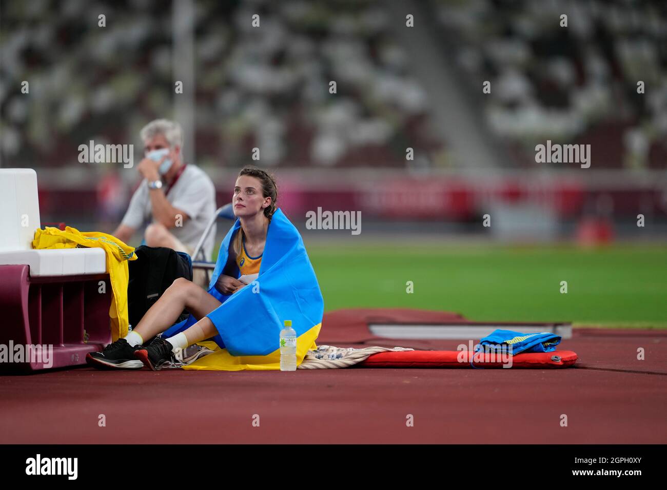 Yaroslava Mahuchikh participating in the high jump at the Tokyo 2020 ...