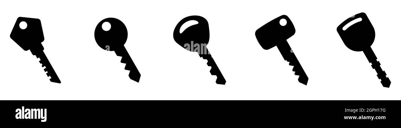 Key icon. Set of black icons of keys in flat design. Vector ...