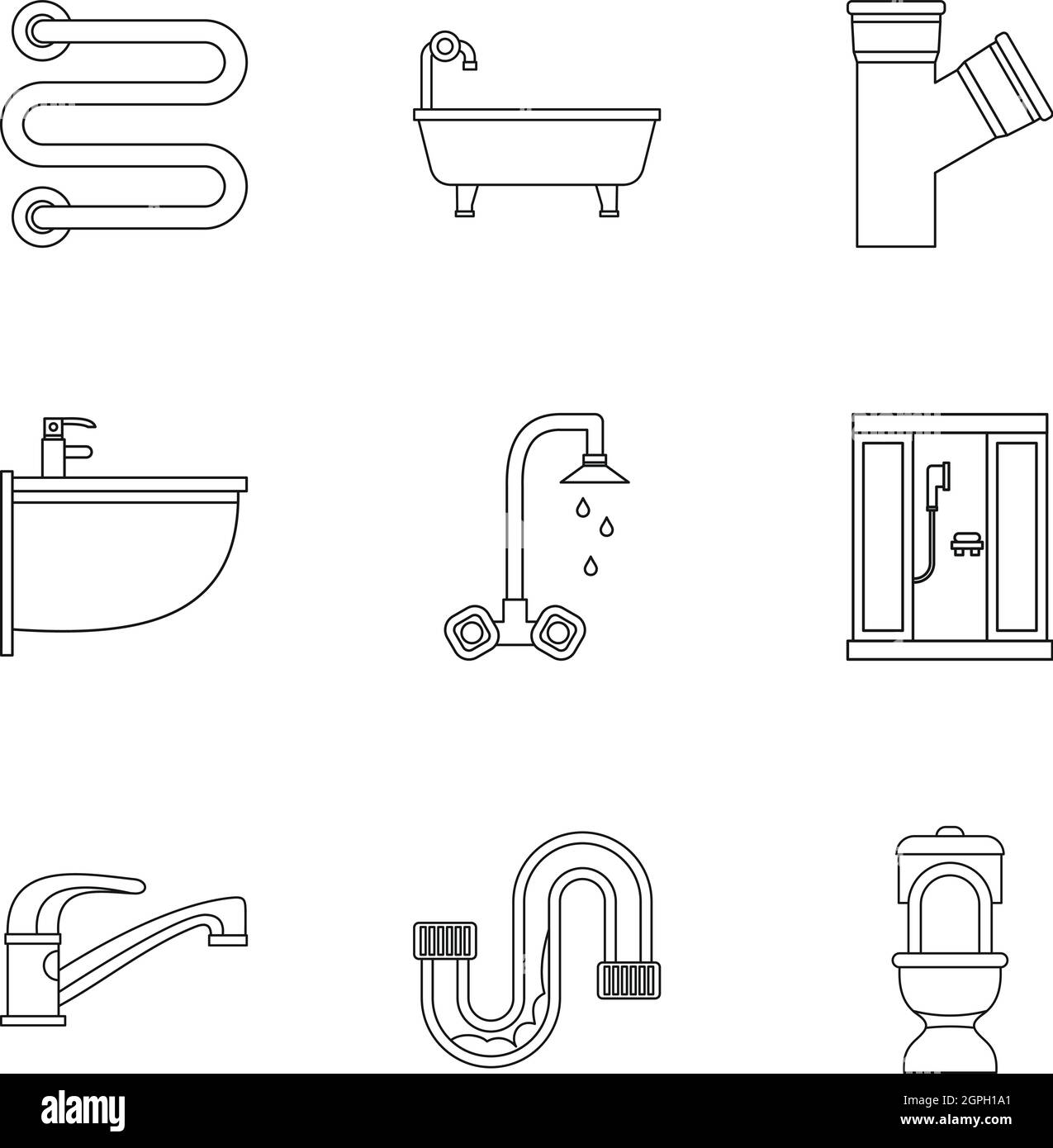 Plumbing icons set, outline style Stock Vector Image & Art - Alamy