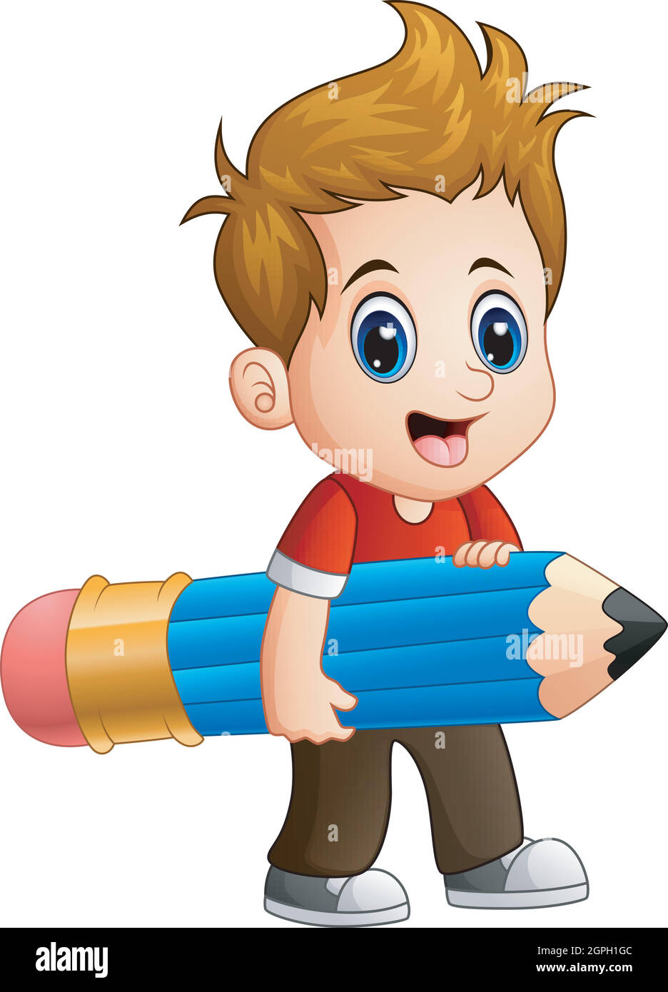 Cartoon happy boy holding big hi-res stock photography and images - Alamy