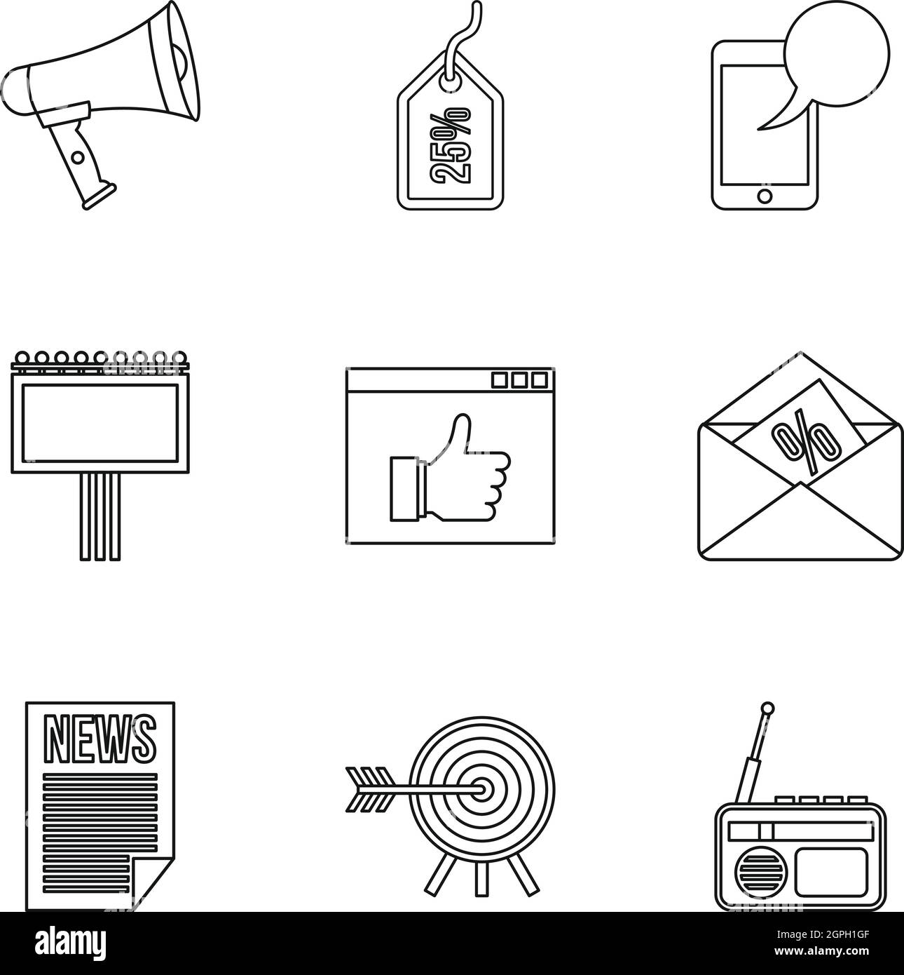 Marketing outline icons Black and White Stock Photos & Images - Alamy