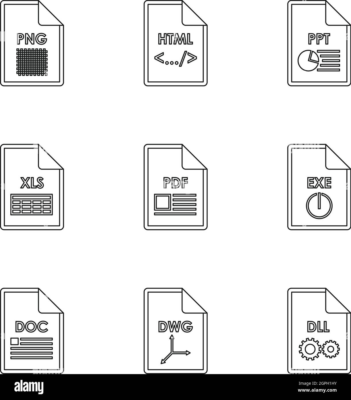 Kind of files icons set, outline style Stock Vector Image & Art - Alamy