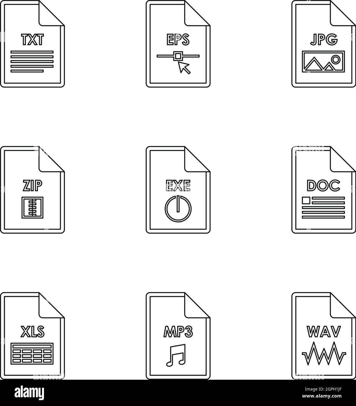 Types of files icons set, outline style Stock Vector Image & Art - Alamy