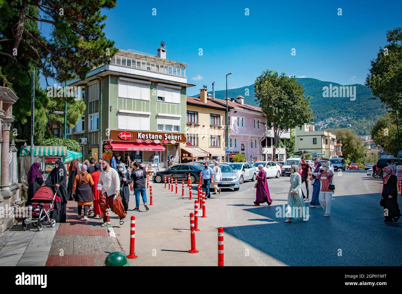 BURSA, TURKEY. AUGUST 15, 2021. Street view, A lot of people on the ...