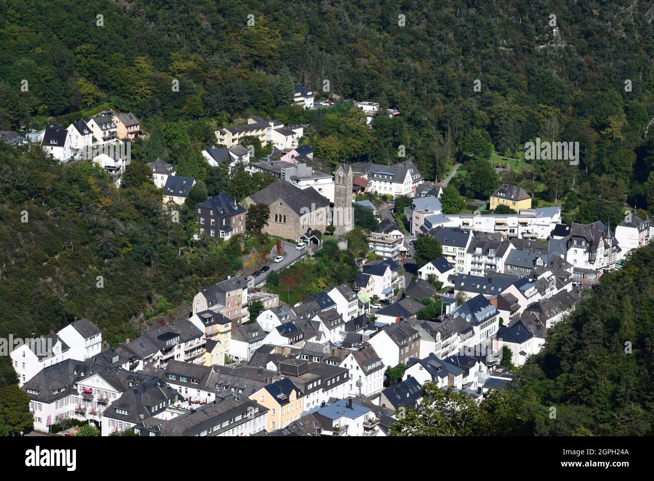 view across spa village Bad Bertrich in the Eifel Stock Photo - Alamy