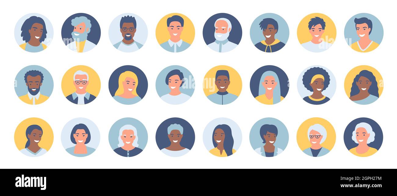Set of persons, avatars, people heads of different ethnicity and age in ...