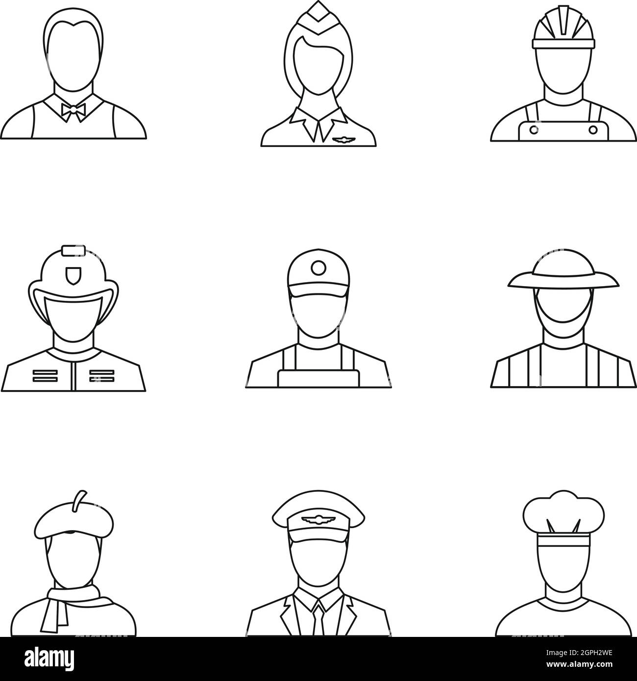 Profession icons set outline Black and White Stock Photos & Images - Alamy