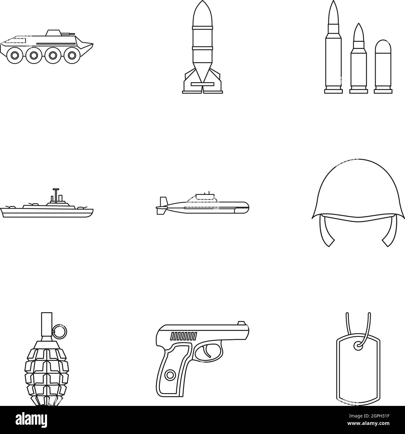 Weapons icons set, outline style Stock Vector Image & Art - Alamy