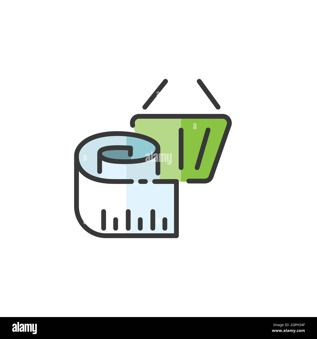 Measuring meter and shopping basket. Product dimensions. Filled color ...