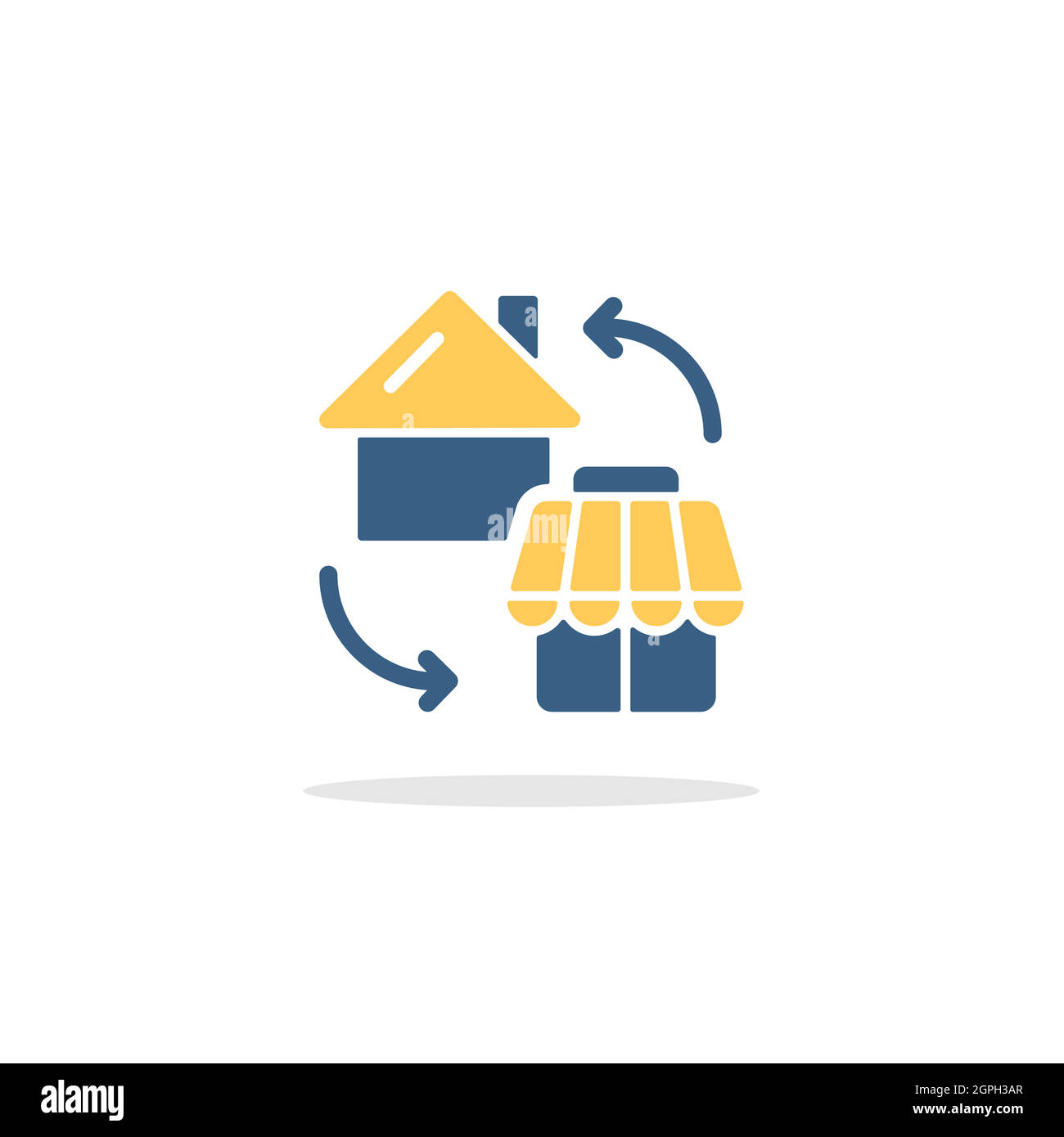 House and shop. Home shopping concept. Icon with shadow. Commerce glyph ...