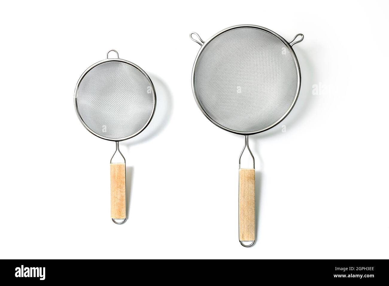 Two Fine Mesh Strainers - large and small. Silver colored metalic ...