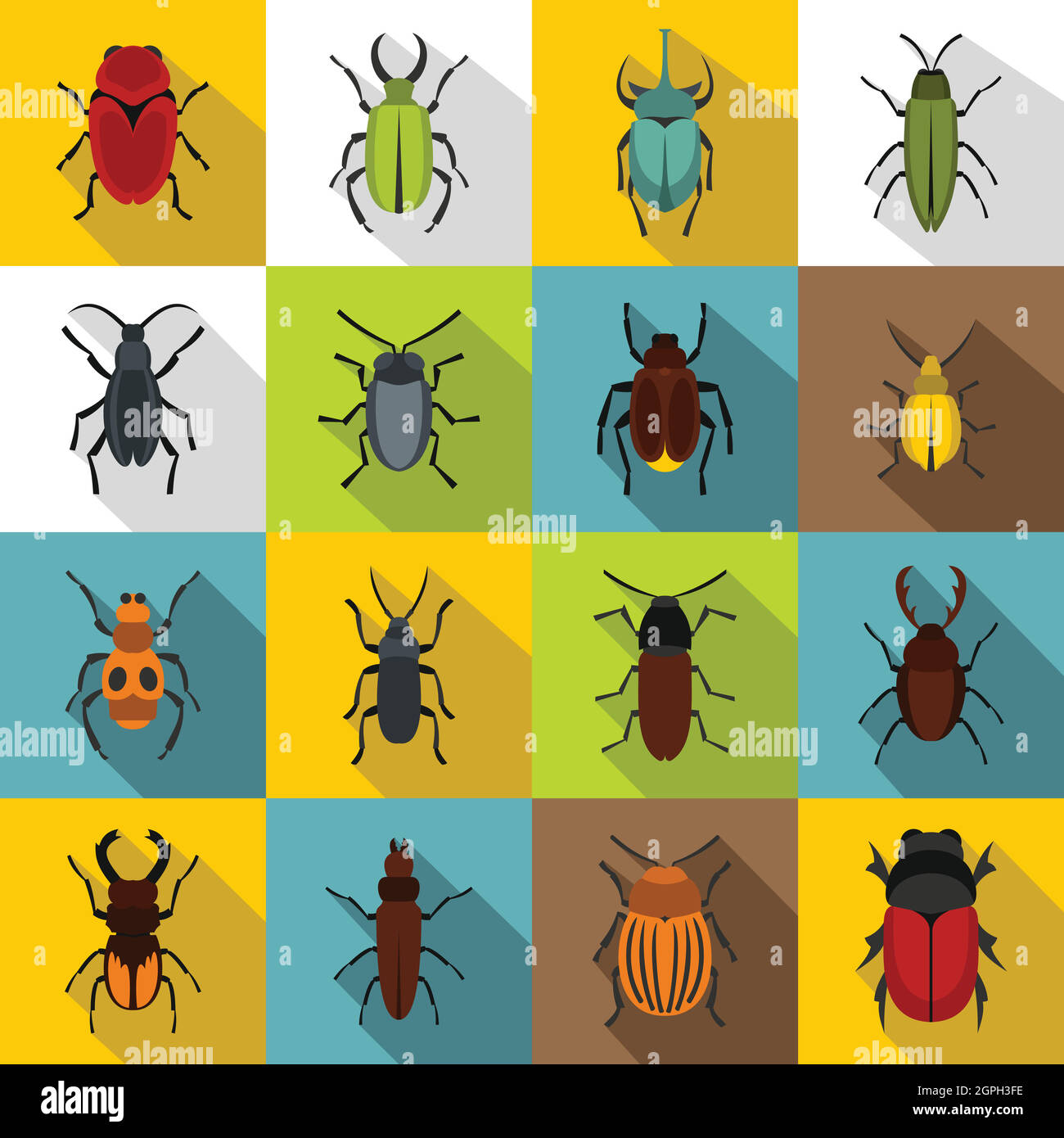 Bugs icons set, flat style Stock Vector Image & Art - Alamy