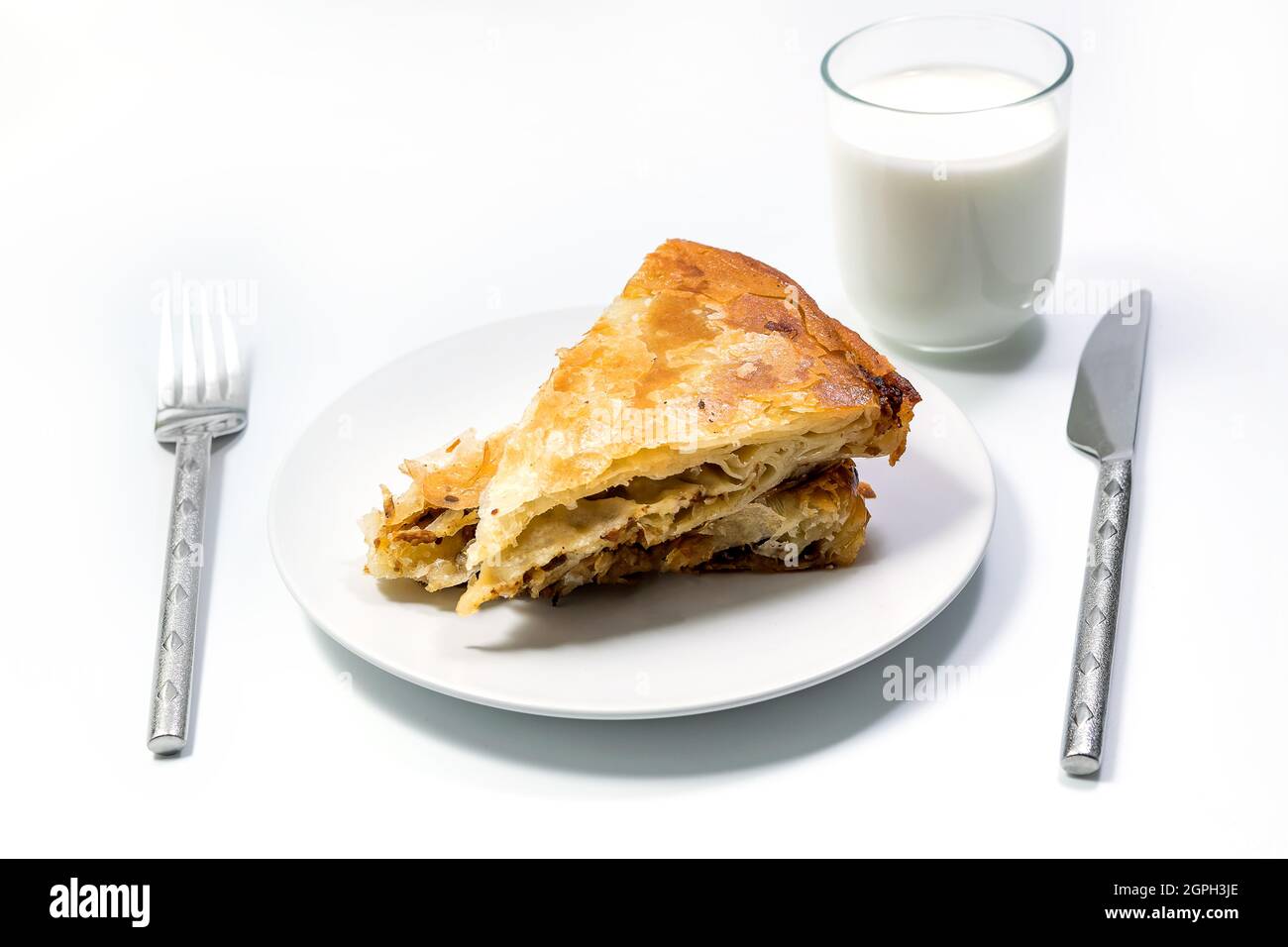 Burek Traditional Pie With Meat Served On The Plate with Yogurt and ...